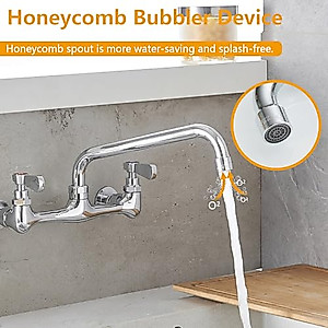 BATHLAVISH Wall Mount Kitchen Sink Faucet 8” Commercial Center Double Handle Bar Laundry Utility Swivel Spout Chrome Mixer Tap