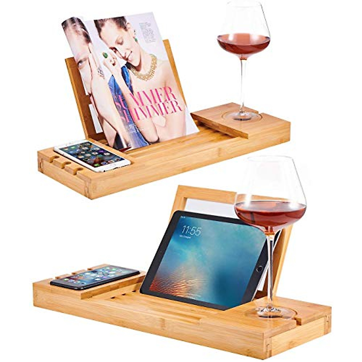 Utoplike Bamboo Bathtub Caddy Tray Bath Tray for Tub, Adjustable Bathroom Bathtub Organizer with Book Tablet Wine Glass Cup Towel Holder,Distinctive Gift for Christmas