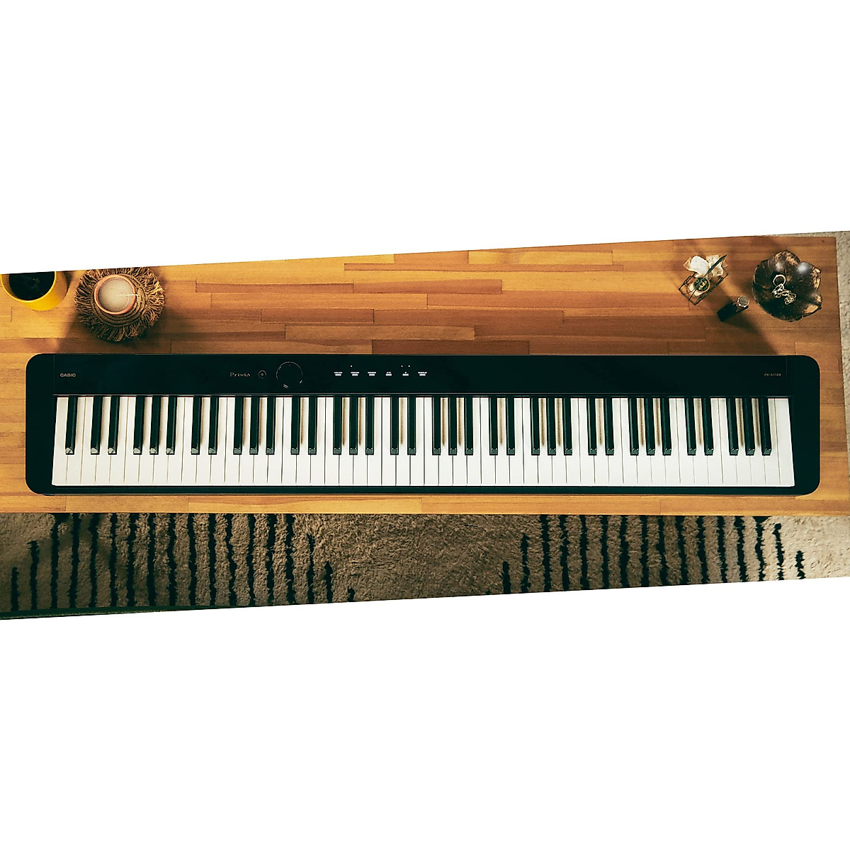 Casio Privia PX-S1100 Digital Piano Bundle with Adjustable Stand, Bench, Sustain Pedal, Instructional Book, DVD, Online Piano Lessons, and Polishing Cloth - Black