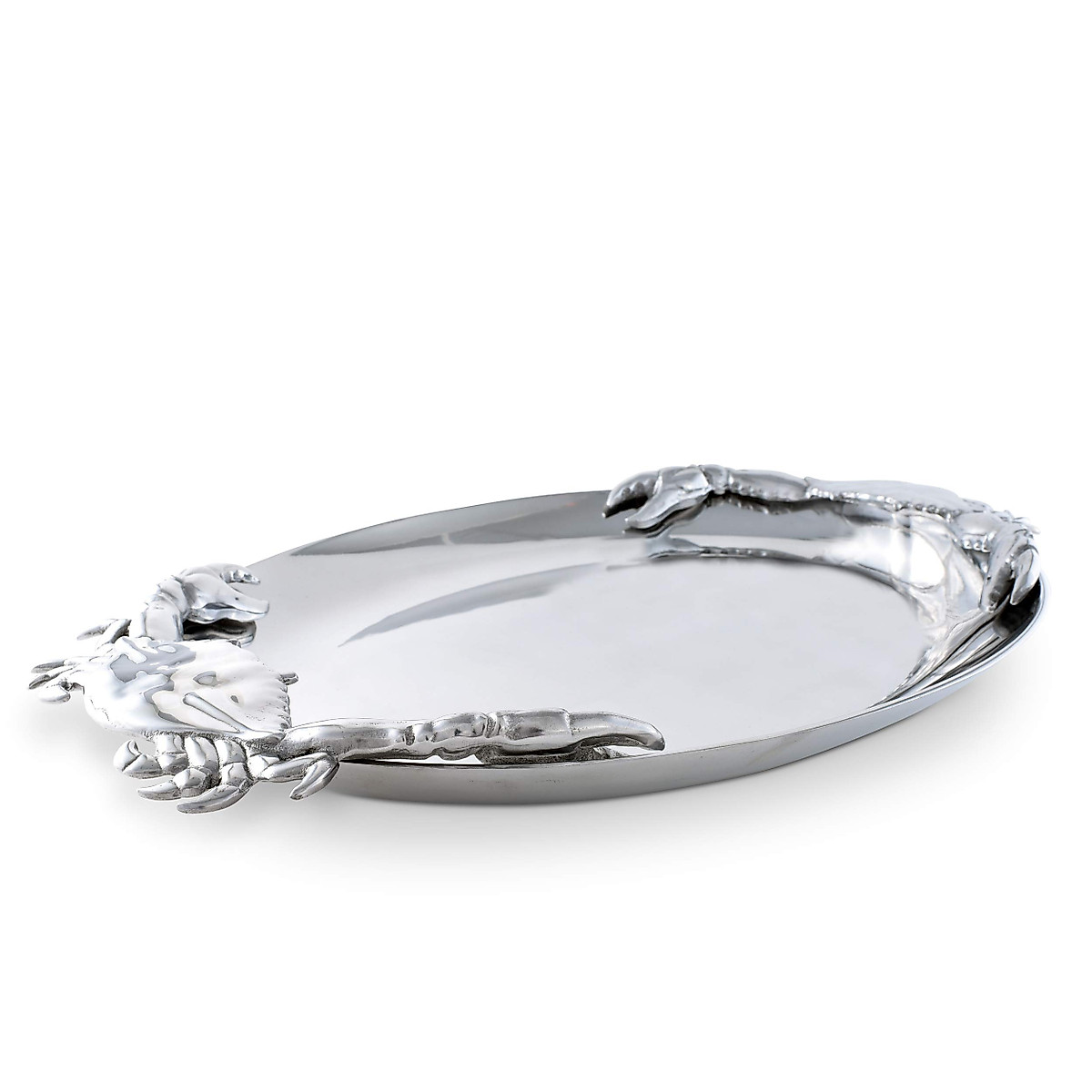 Arthur Court Designs Aluminum Crab Oval Platter Food Serving Bar Costal Theme Tarnish-Free 20 inch x 13.5 inch