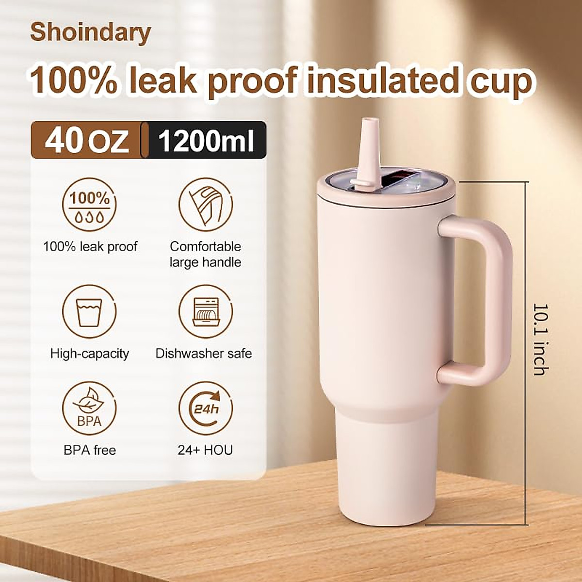 40oz Tumbler With Handle Flip Straw Lid,Leak Proof Stainless Steel Water Bottle With Rubber Base Vacuum Tumbler,Cold for 24-Hour BPA Free Insulated Cup,Reusable Travel Mug Gifts for Her/Him