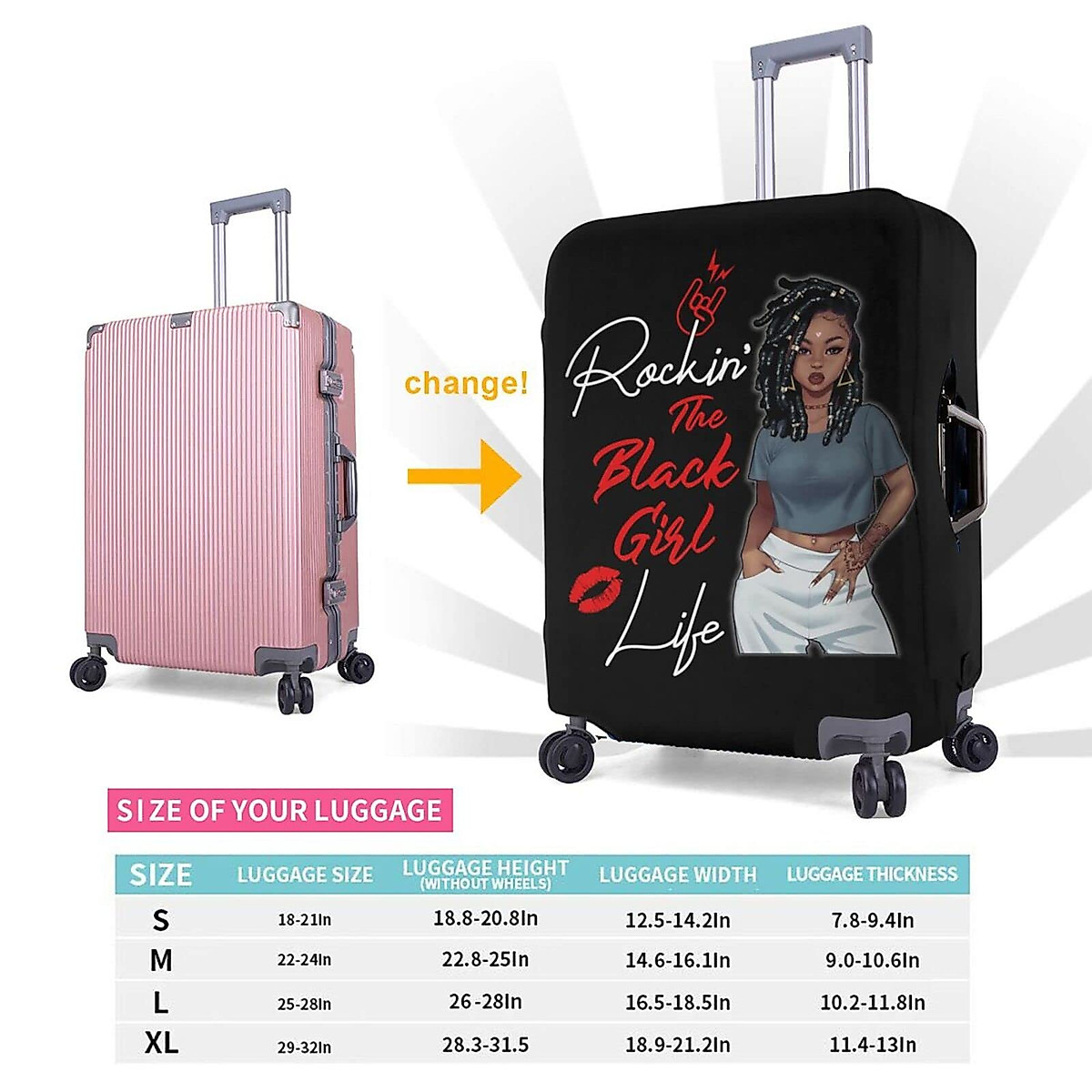 Hepmant Travel Suitcase Protector African American Woman Elastic Protective Washable Luggage Cover With Concealed Zipper Suitable For 18-32 Inch 【M (for 22-24 inch luggage)】