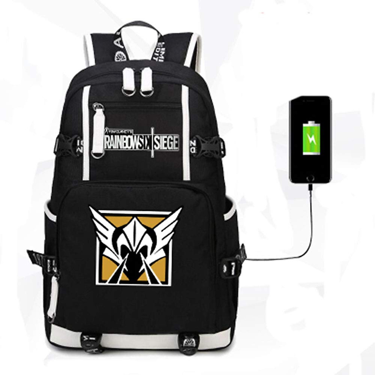 Rainbow Six Siege USB Charging Port Black Oxford Backpack Free R6 Keychain (#3)