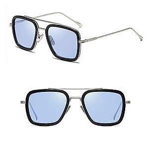 IKANOO Tony Stark Sunglasses for Men Women Vintage Square Metal Frame Iron Man Glasses Spider Man Eyeglasses