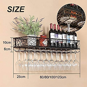 Wall Hanging Wine Rack with Glass Holder and Wine Bottle Shelf, Metal Wall Mount Bar Wine Glass Rack Stemware Goblet Storage Holder (Size : 80×25cm(32×10inch))