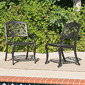 Christopher Knight Home Austin Outdoor Cast Aluminum Dining Chairs, 2-Pcs Set, Shiny Copper