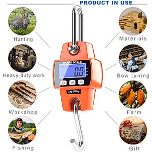 300kg / 660lb Portable Digital Crane Scale with Hooks, High Accuracy Heavy Duty Electronic Hanging Scale for Farm Hunting Fishing Outdoor (Orange)