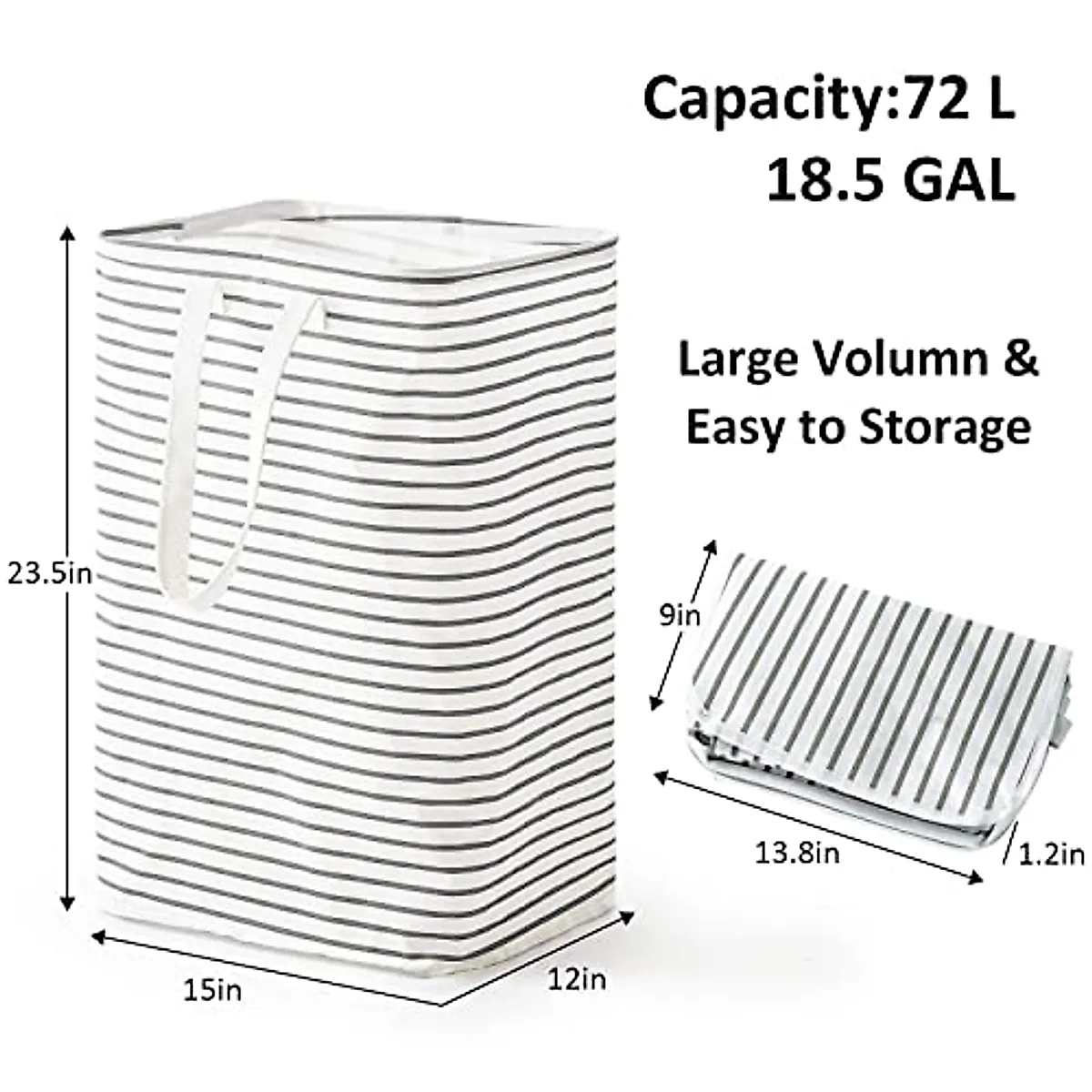 72L Freestanding Laundry Hamper, Collapsible Waterproof Clothes Basket with Easy Carry Long Handle, Washing Bag for Clothes, Toys (1 Pack, Grey)