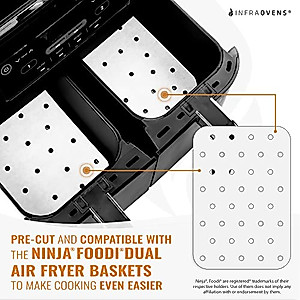 Air Fryer Parchment Paper Accessories for Ninja Foodi Dual Air Fryer 100 pcs DZ201, DZ401, Air Fryer Paper Liners & Heat Resistant Mat, Double Basket Ninja Accessories Sheets for Basket by INFRAOVENS