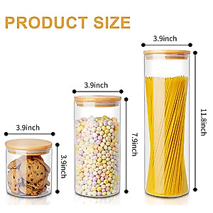 AIKWI Glass Food Storage Jars Set of 5, Airtight Glass Kitchen Canisters with Bamboo Lids, Clear Glass Canister Food Jar Kitchen Pantry Storage Container for Spaghetti, Beans, Cereal, Snacks and More
