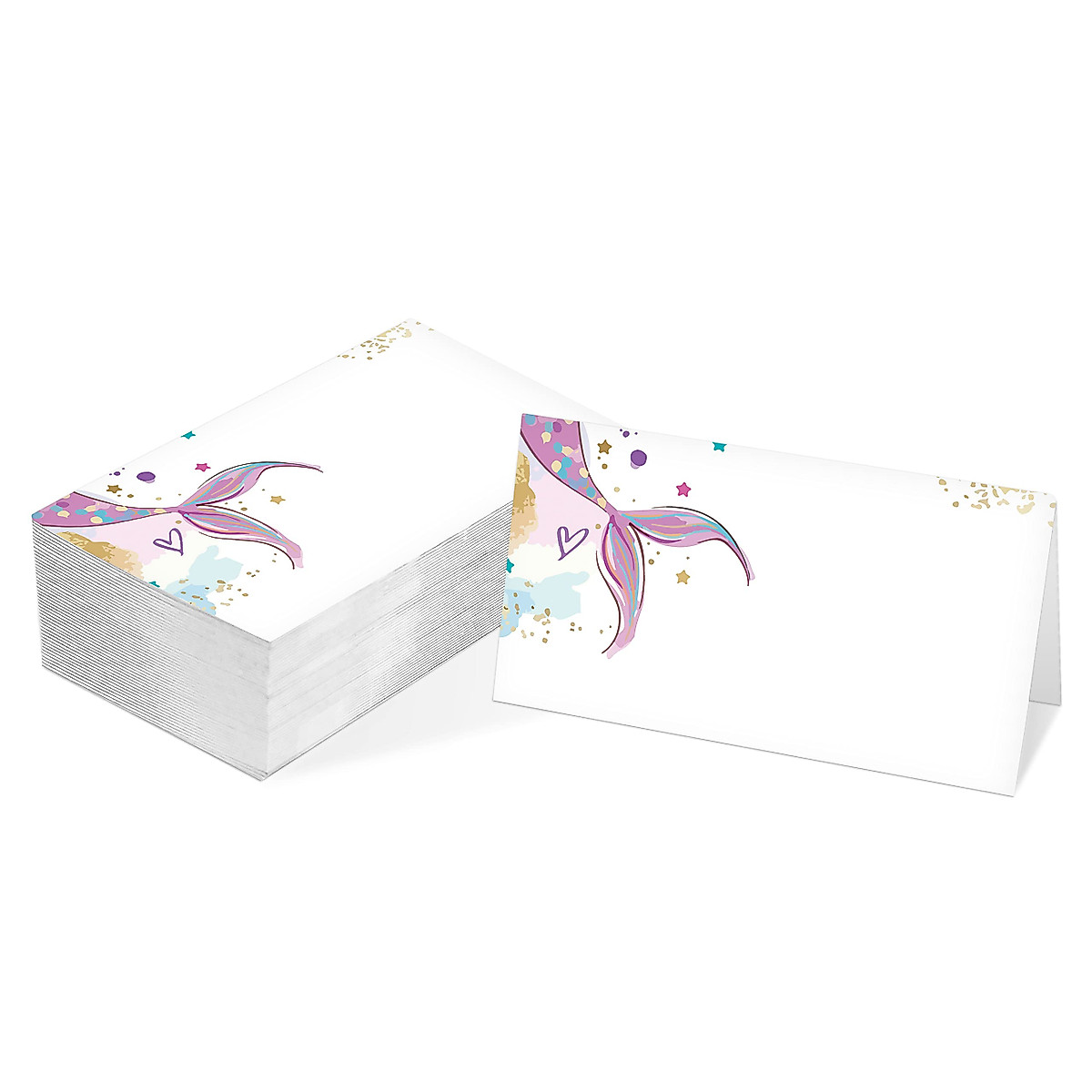 Table Place Card, Mermaid Themed Tent Style Cards, Pack of 25 Half-Fold Reception Place Card, Perfect for Baby & Bride Shower, Mermaid Birthday Party, Wedding C10