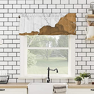 Meet 1998 Fall Valance Curtains for Windows Wild Marble Pattern Gold Brown White Ombre Short Valances Window Treatment Rod Pocket Valance for Kitchen Bedroom Bathroom Laundry Room 42x12 inch, 1 Panel