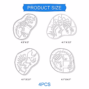 4 Pcs Dinosaur Cookie Cutters Dinosaur Skeleton Fossil Cookie Cutters Stegosaurus T-Rex Tanystropheus Triceratops Bone Fossil Mold for Stamp Baking Dinosaur Biscuits Enthusiasts