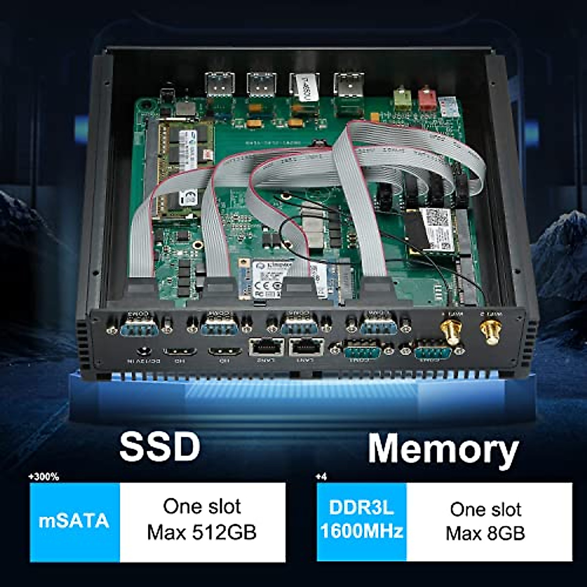 KINGDEL i7 Powerful Mini Box PC, Fanless Mini Desktop Computer with i7 CPU, 8GB RAM, 256GB SSD+1TB HDD, 2xLAN, 2xHD Ports, 4xUSB 3.0, 6xCOM RS232