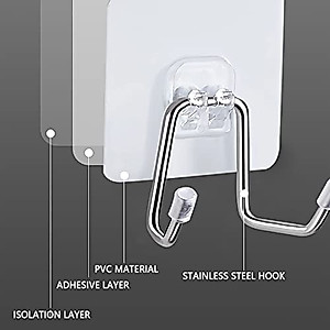 8 Pieces Adhesive Hooks Wall Hooks for Hanging,Heavy Duty Wall Hangers Without Nails,Double Hook Design Hooks for Bathroom Kitchen,Home.40 Lb(Max) (White)