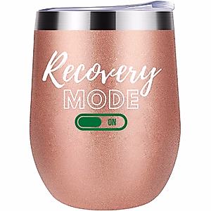 After Surgery Gifts for Women With Cancer,Recovery Mode On 12 OZ Insulated Wine Tumbler With Lid,Motivational Gift Idea for Friend Mug,Hot & Cold,Get Well Soon Gifts (Rose Gold)