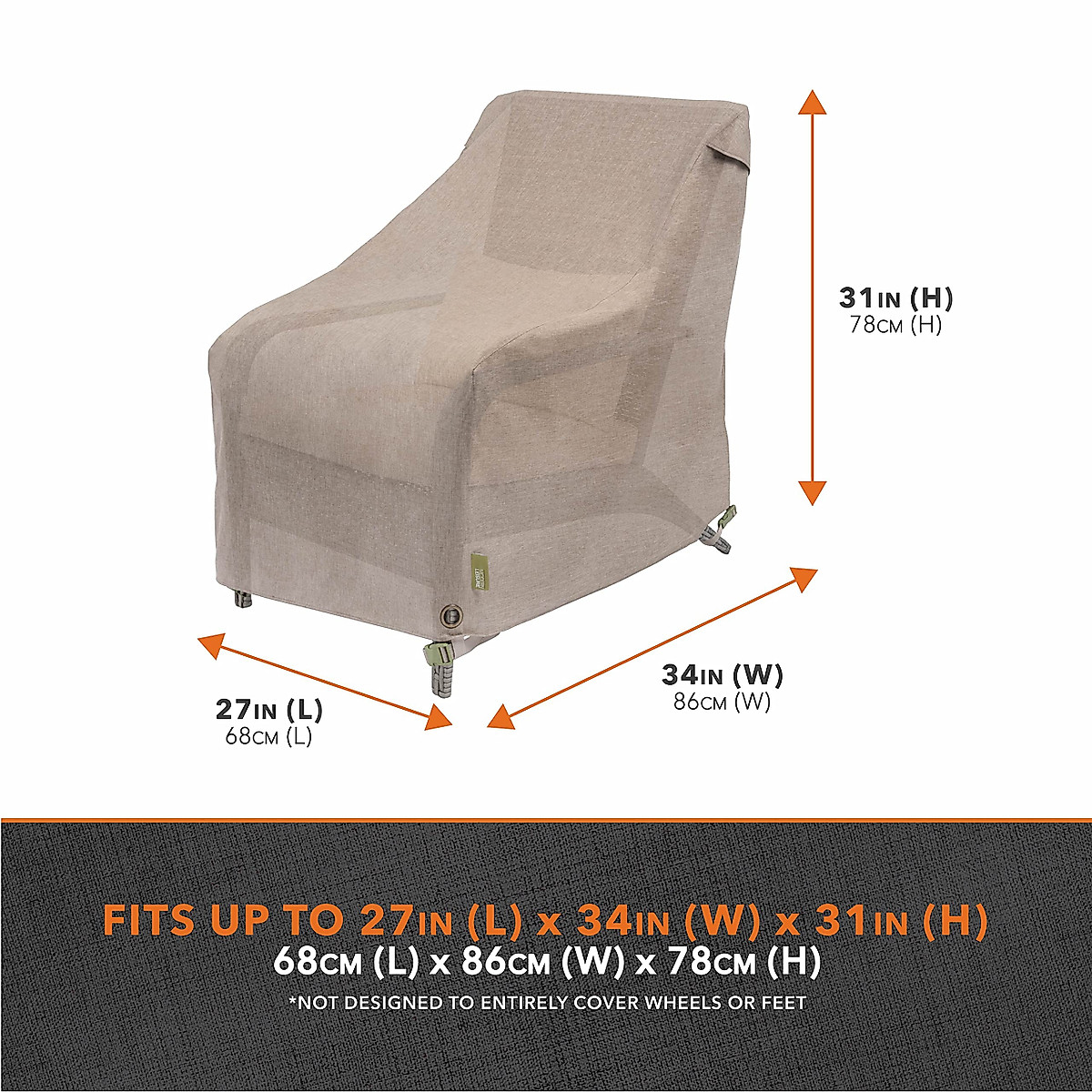 Modern Leisure Basics Patio Chair Cover - Waterproof Fabric - Outdoor Furniture Protection Perfect for Patio, Deck, and Porch - 27" L x 34" W x 31" H - Sandstone