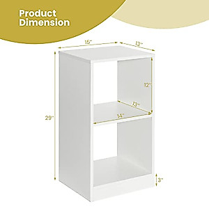 Giantex 2-Pcs 2-Tier White Bookshelf, Narrow Wood Bookcase with Anti-Tipping Kit, Short Open Shelving Rack for Small Space, Mini Cube Bookshelf for Living Room, Bedroom, Kids Room, Classroom