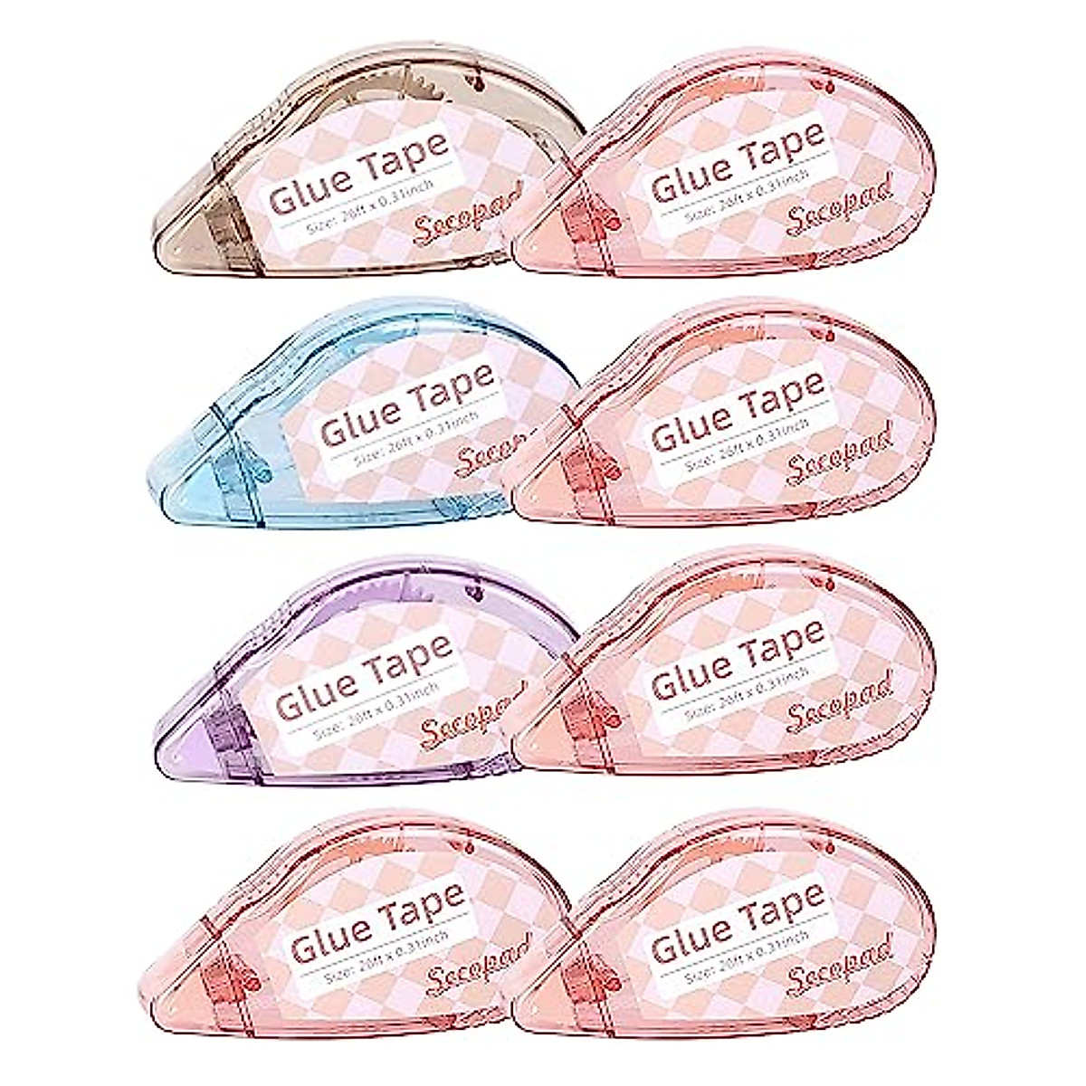 Secopad Scrapbook Tape, 8 Pack Double Sided Tape Roller for Crafts, Sticky Glue Tape Runner Scrapbooking Supplies for Adults and Kids, 0.3IN x 26FT