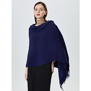 QBSM Womens Navy Blue Winter Pashmina Scarf Blanket Formal Shawls and Wraps for Evening Dresses