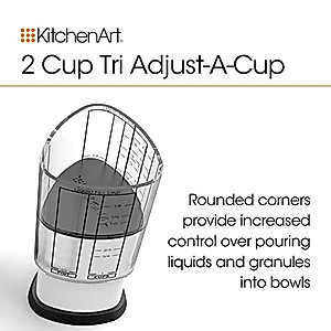 KitchenArt 2 Cup Tri Adjust A-Cup, Easy Pour Measuring Cup, 3.25x3.25x6", Black/White