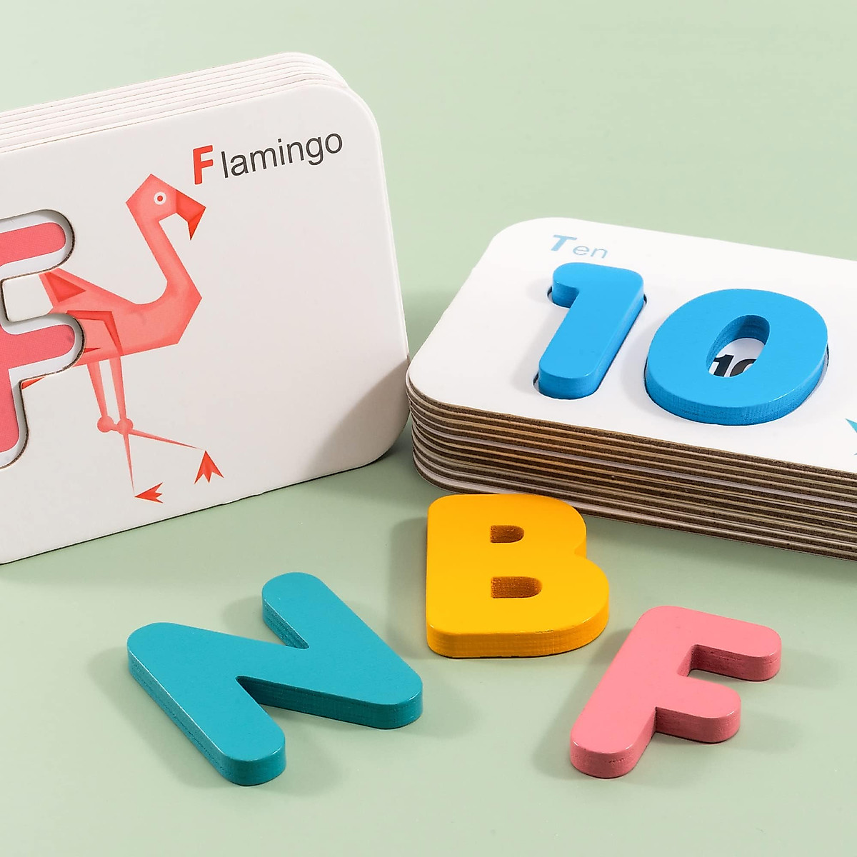 XJYQJD Number Alphabet Flash Cards for Toddlers 3-5 Years, Montessori Alphabet Learning Toys Puzzle ABC Flash Cards Sight Words Games Wooden Letters Matching Animal Flashcards for Toddlers 2-4 Years