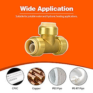 1/2/6/12 Pack Push Fit Plumbing Fittings, 1/2“ Valves/ 3/4" Valves, Elbows/Straights/Tees/End Caps with Disconnect Clip Tool, Brass Pushfit Fittings for Copper, PEX CPVC (3/4" Tee, 6pcs)