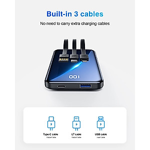Portable Charger small Power Bank 12000mAh,Mini Fast Charging Power Bank,Battery Bank with Built-in Cables,2 Input and 4 output External Battery Pack Compatible with iPhone14/13/12/11/10/9/Android etc