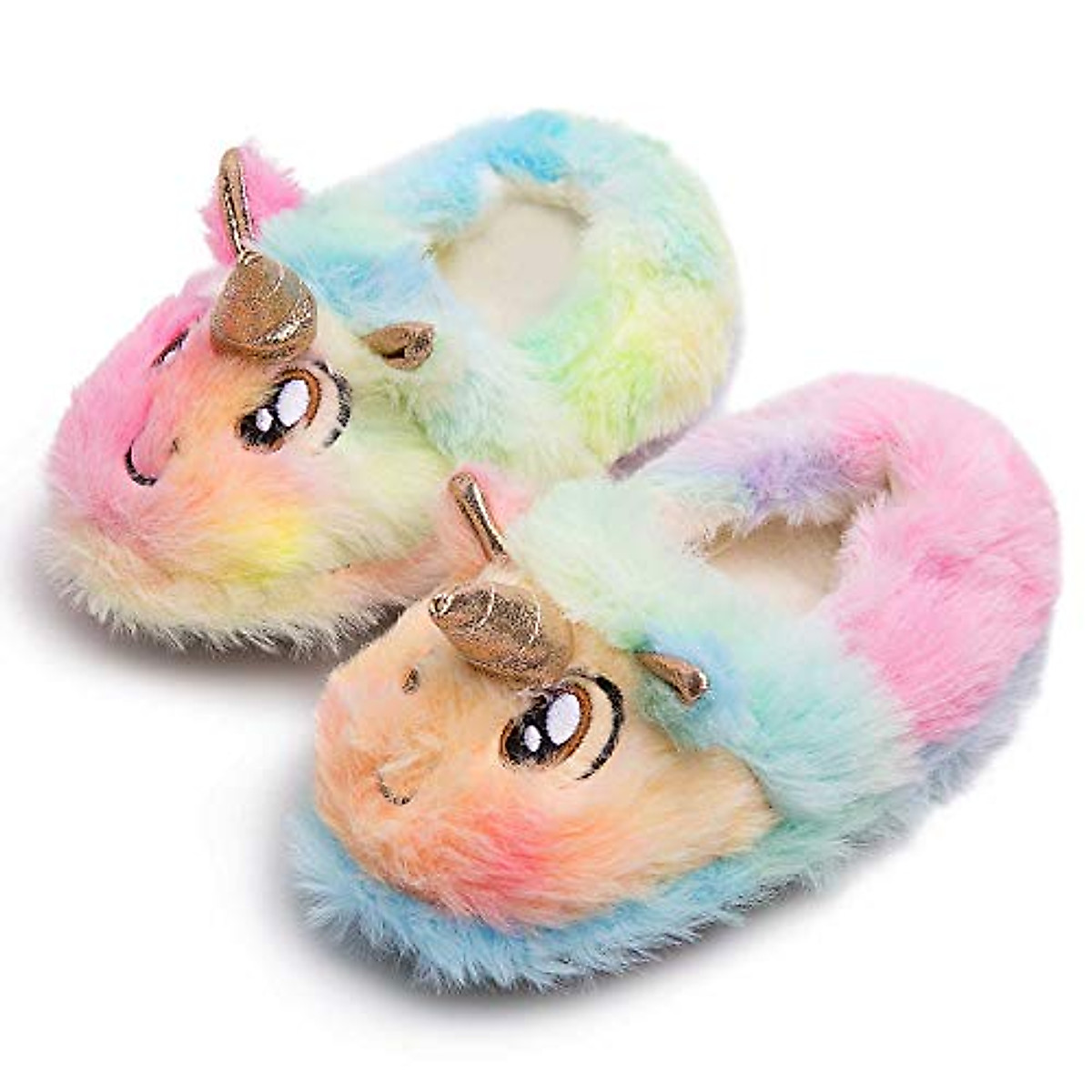 Toddler Boys Girls Fuzzy Slippers Kids Cute Cartoon Unicorn Dinosaur Bunny Shoes Non-Slip Animals Fluffy Plush House Slippers Fur Lined Warm Indoor Bedroom Shoes