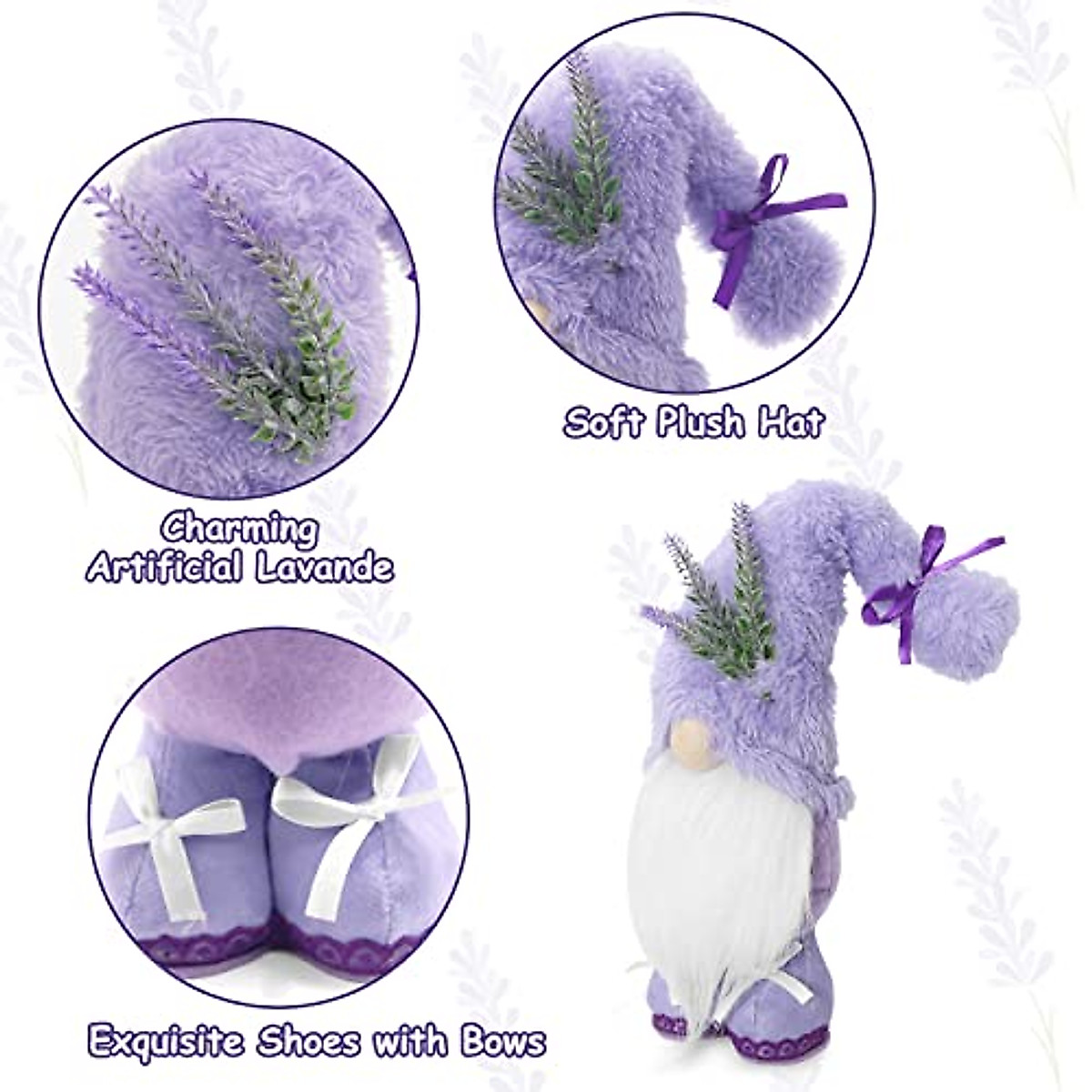 Lavender Swedish Gnomes Decorations for Home Pastel Purple Spring Summer Tiered Tray Tomte Plush Decor Nordic Dwarf with Artificial Greenery Kitchen Collective Gift for Women Family Friend Colleague