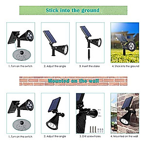 URPOWER Solar Lights, 2-in-1 Solar Powered 4 LED Solar Spotlight Adjustable Wall Light Landscape Light Security Lighting Dark Sensing Auto On/Off for Patio Deck Yard Garden Driveway Pool Area(1 Pack)