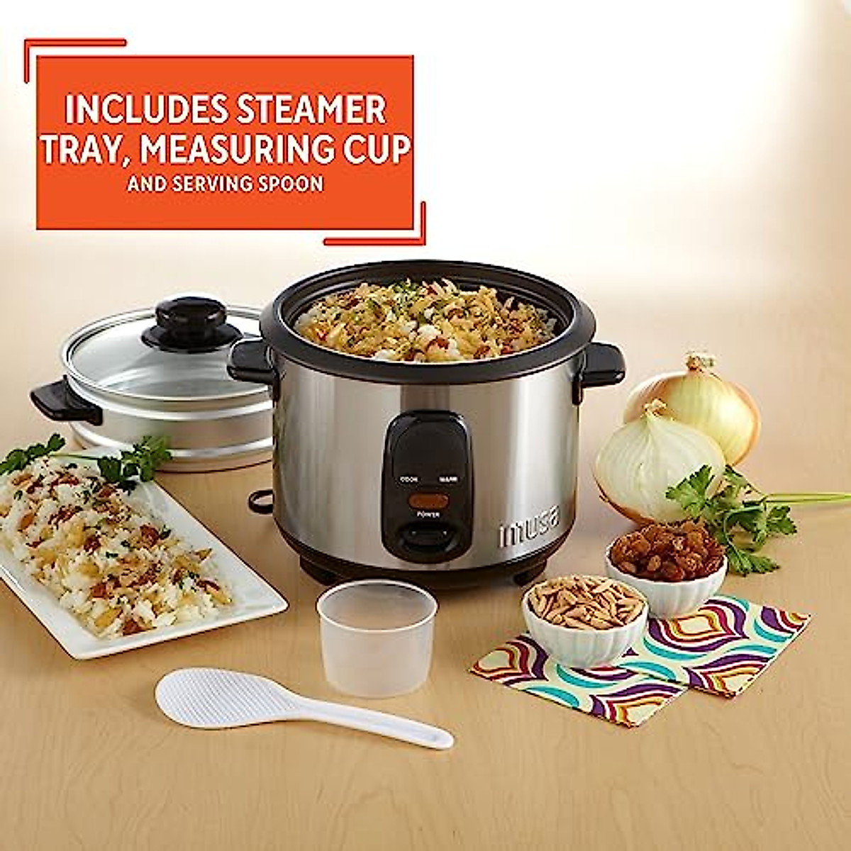 IMUSA USA GAU-00023 Electric Rice Cooker with Steam Tray 10-Cup Uncooked Rice (20-Cup Cooked Rice), Stainless Steel