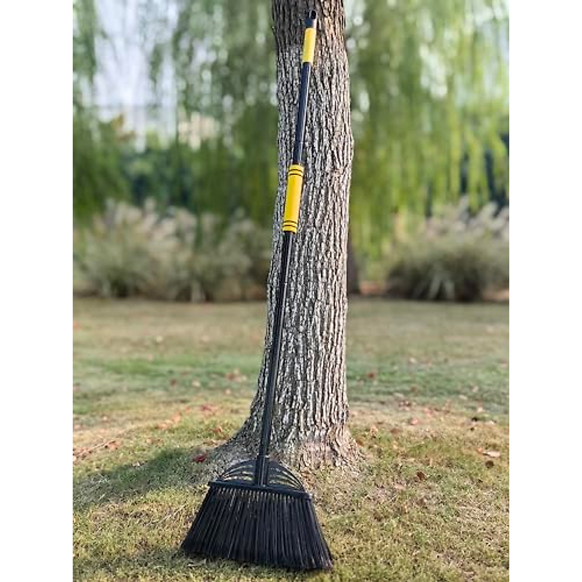 Xifando Four-Section Rod Long-Handled Broom,Heavy-Duty Broom, Angle Broom for Outdoor/Indoor（Black+Blue）