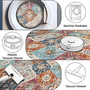 BRICHOEE Moroccan Trellis Area Rug, 5x7 Washable Living Room Rug, Retro Floral Rug Non-Slip, Large Oriental Accent Throw Rug Indoor Rug for Nursery Bedroom Office Carpet