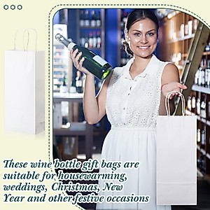 Yexiya 200 Pcs Paper Wine Bags Bulk with Handle Wine Gift Bags White Kraft Bags for Wine Bottles Gifts Wedding Birthday Housewarming Christmas Party, 6 x 3 x 13 Inch