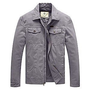 WenVen Men's Casual Canvas Cotton Military Utility Jacket (Light Grey,2XL)