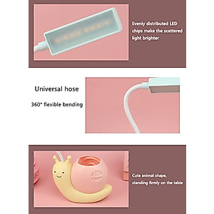 Cute Kids Lamp with Pen Holder,LED Desk Lamp for Child,Snail Shape USB Charging Student Learning Eye Protection Lamp with 360° Bendable Adjustable Neck Yellow