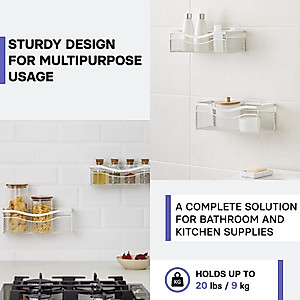 KINCMAX Mesh Shower Caddy (2-Pack), Rustproof Stainless Steel, Adhesive Wall Mount Baskets with Hooks, Mesh Design (Matta White)