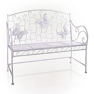 Alpine Corporation Alpine 43" L Indoor/Outdoor 2-Person Metal Garden Butterfly Backrest, White Bench