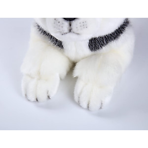 CU-MATE 15.7'' Siberian Husky Stuffed Dog Animal Simulation-Realistic & Lifelike Soft Handmade Lying Dog Plush Toy Puppy -Present Gift for Boys and Girls