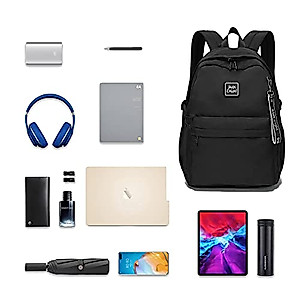 Reqinqin Kids Backpack Girls and Boys Waterproof School Backpack Suitable for Age for Over 6 years old Lightweight Travel Children Black backpack (Black)