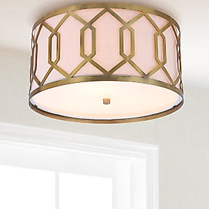 JONATHAN Y JYL3500A Hex 3-Light 16.25" Metal LED Flush Mount Contemporary,Transitional Dimmable, 2700K Cozy Warm Light, Kitchen,Hallway,Bathroom,Stairwell, Brass Gold
