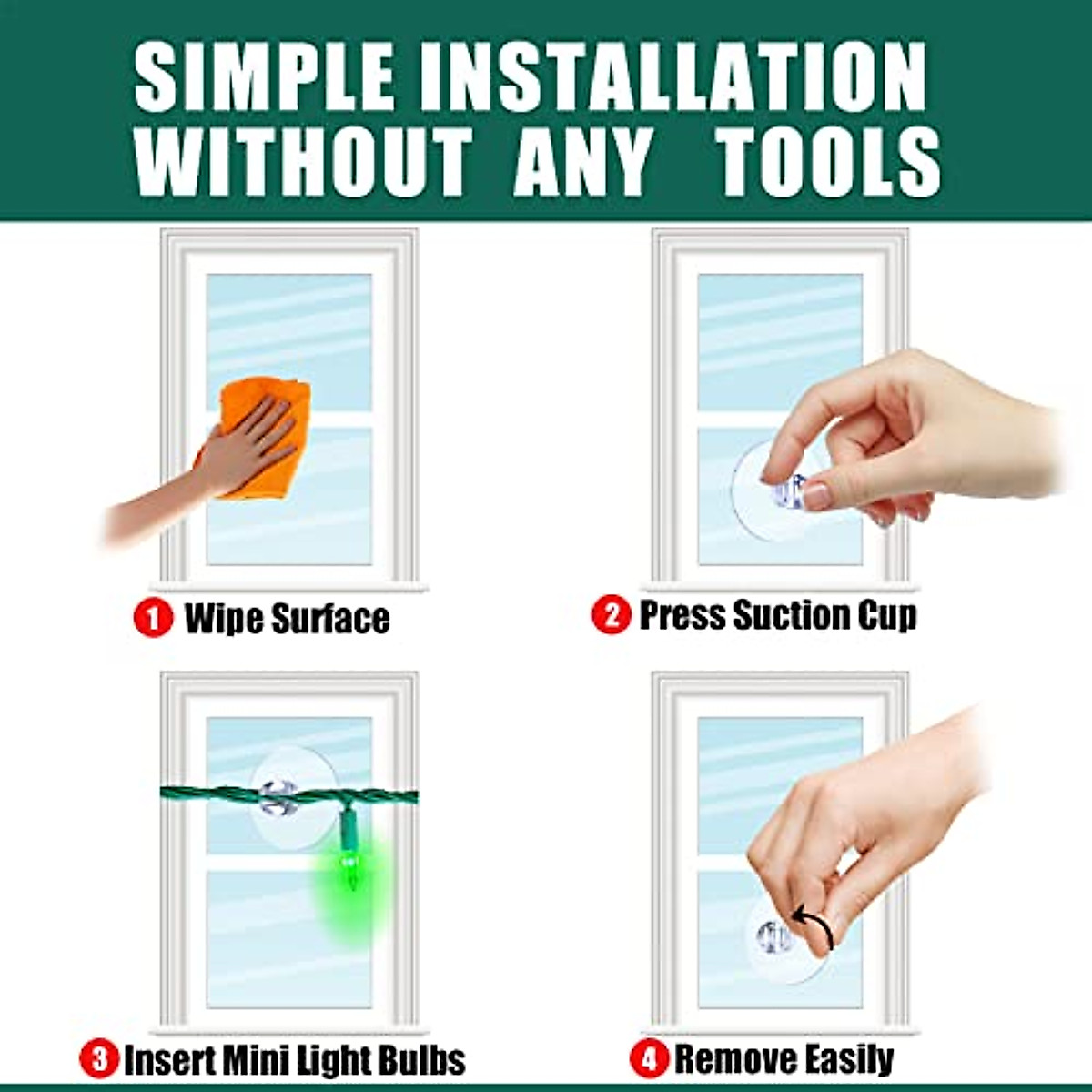 Miuezuth Christmas Light Suction Cups, Mini Holiday Light String Hooks Holders, Clear Rope Light Caddy Window Glass Suction Cup Clips Hang Seasonal Lights & Xmas Decorations (100 Pcs)