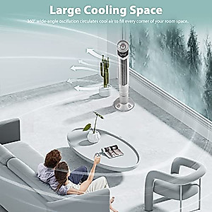 Antarctic Star Tower Fan Oscillating Fan Quiet Cooling Remote Control Powerful Standing 3 Wind Modes Bladeless Floor Fans Portable Bladeless Height Adjust, 8 Wind Speed Bedroom Office 47-Inch Silver