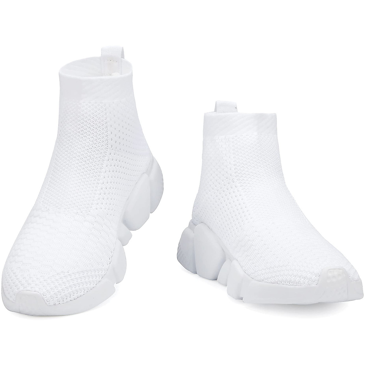 Santiro White Slip On Sneakers for Women Breathable Tennis Athletic Sock Shoes Casual High Top Running Shoes 8.5 US