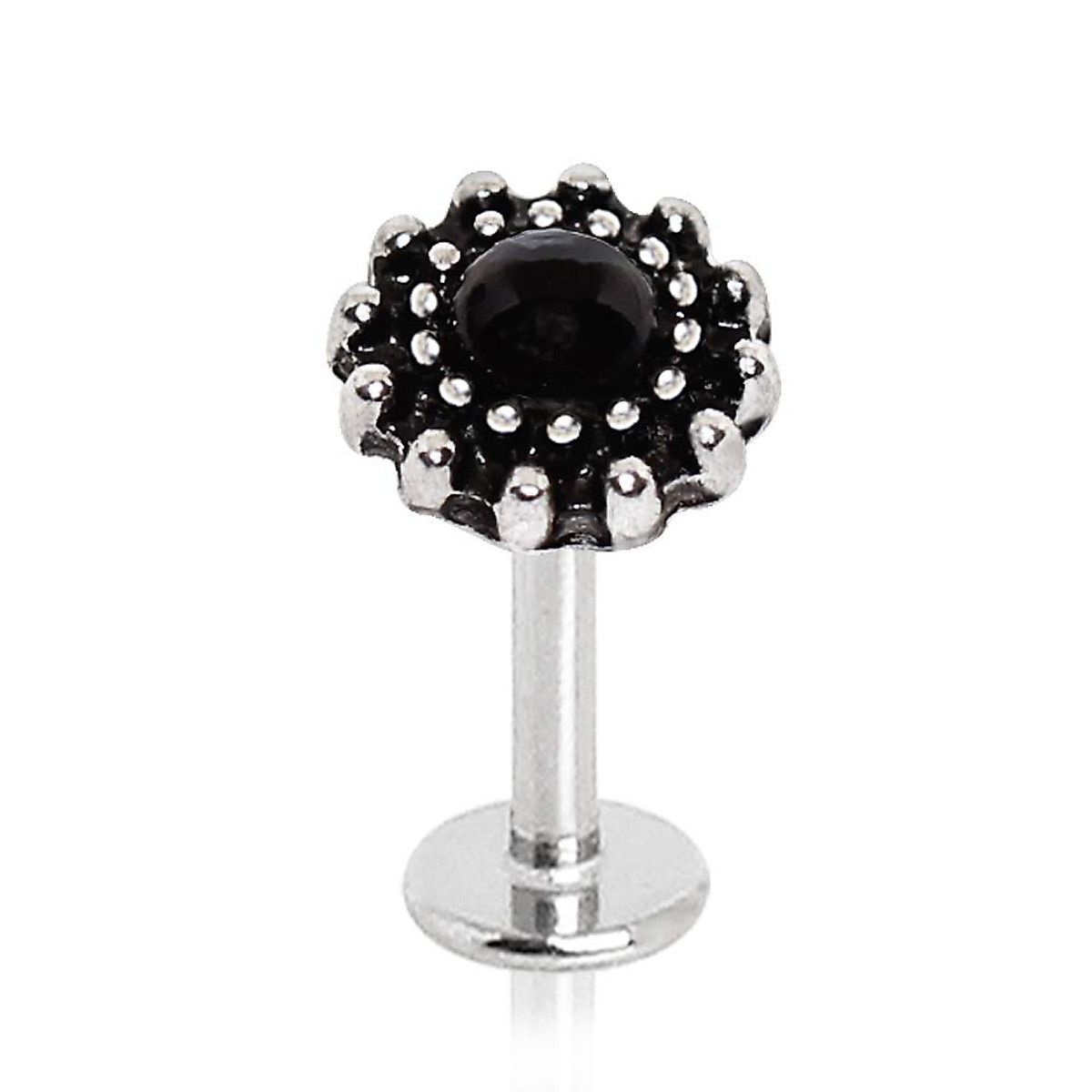 Covet Jewelry 316L Stainless Steel Black Pearl Labret