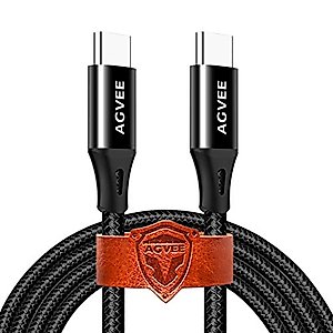 AGVEE Long USB-C to USB-C Cable 3 Pack 10ft Braided Fast Type-C to C Charger, PD 60W Charging Cord for Samsung S21 S20 S10 Note 10 20, Pixel 2 3 4 XL, iPad Pro 2018 2020, Case Friendly, Black