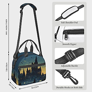 Putdidi Wizard Castle Halloween Lunch Bag For Women Men Harry Insulated Zippered Lunch Box Tote Bag For Work Picnic Beach Water-Resistant Fabric With Exterior Pockets