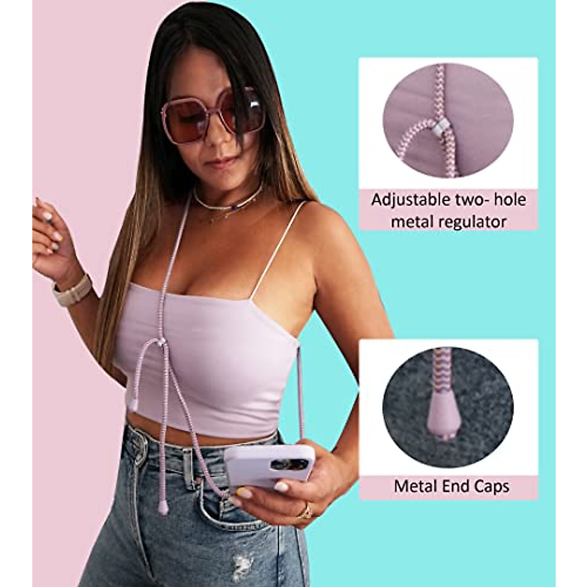 Ecofriendly iPhone 13 Pro Max Crossbody Cord Case Leash Hands-Free Adjustable Strap Landyard Shockproof Resistant Cover (Purple)