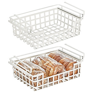 mDesign Nate Home by Nate Berkus Sliding Under Shelf Hanging Pull Out Organizer | Metal Wire Basket Organizer for Kitchen Cabinets or Pantry Shelves from mDesign - Set of 2, Matte White